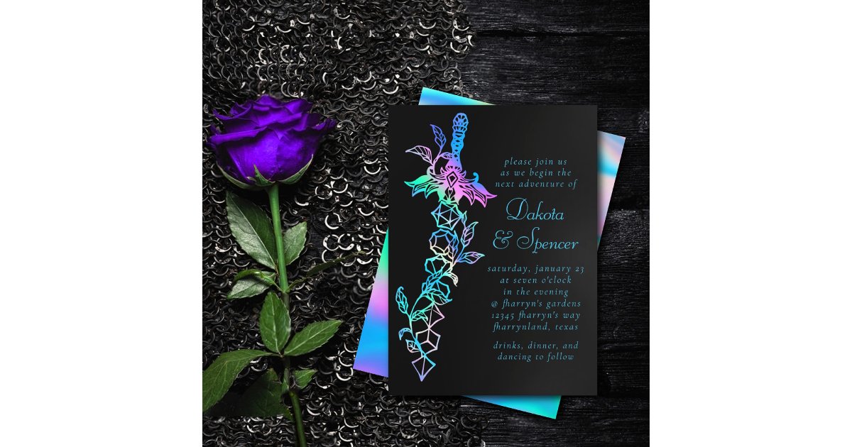 RPG Sword | Holo Sheen Fantasy Tabletop Gamer Dice Invitation | Zazzle