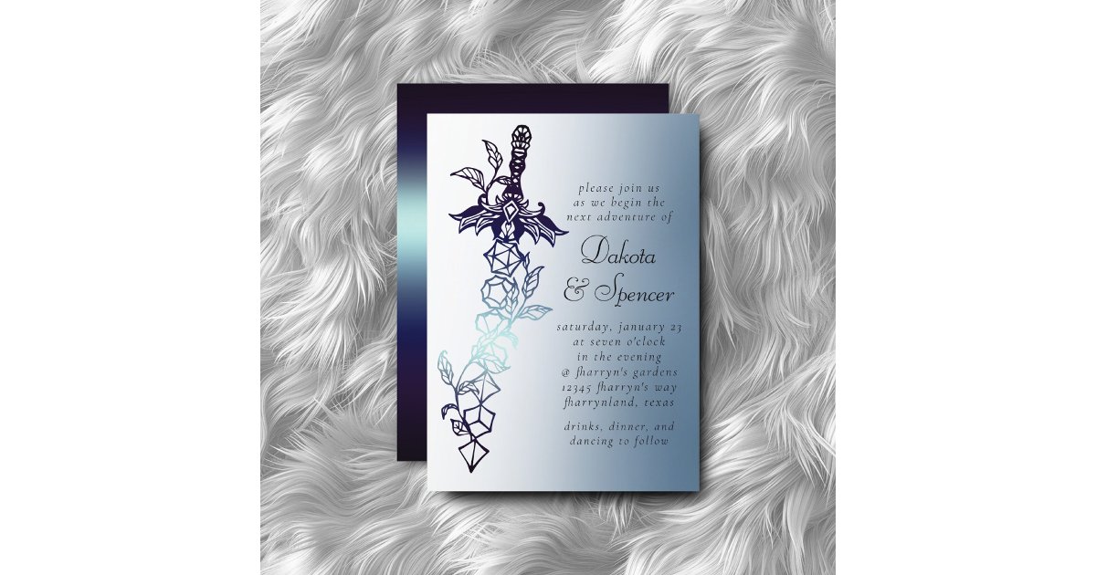 RPG Sword | Navy Sheen Fantasy Tabletop Gamer Dice Invitation | Zazzle