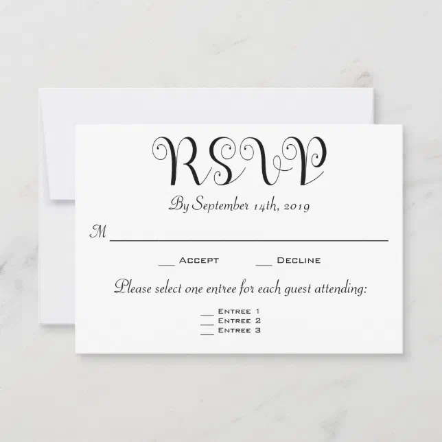 RSVP 3 Entree Choices Reception Card Invitation | Zazzle