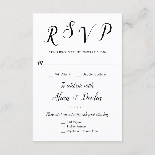 RSVP 3 Entree Menu Selection Response Reply | Zazzle.com