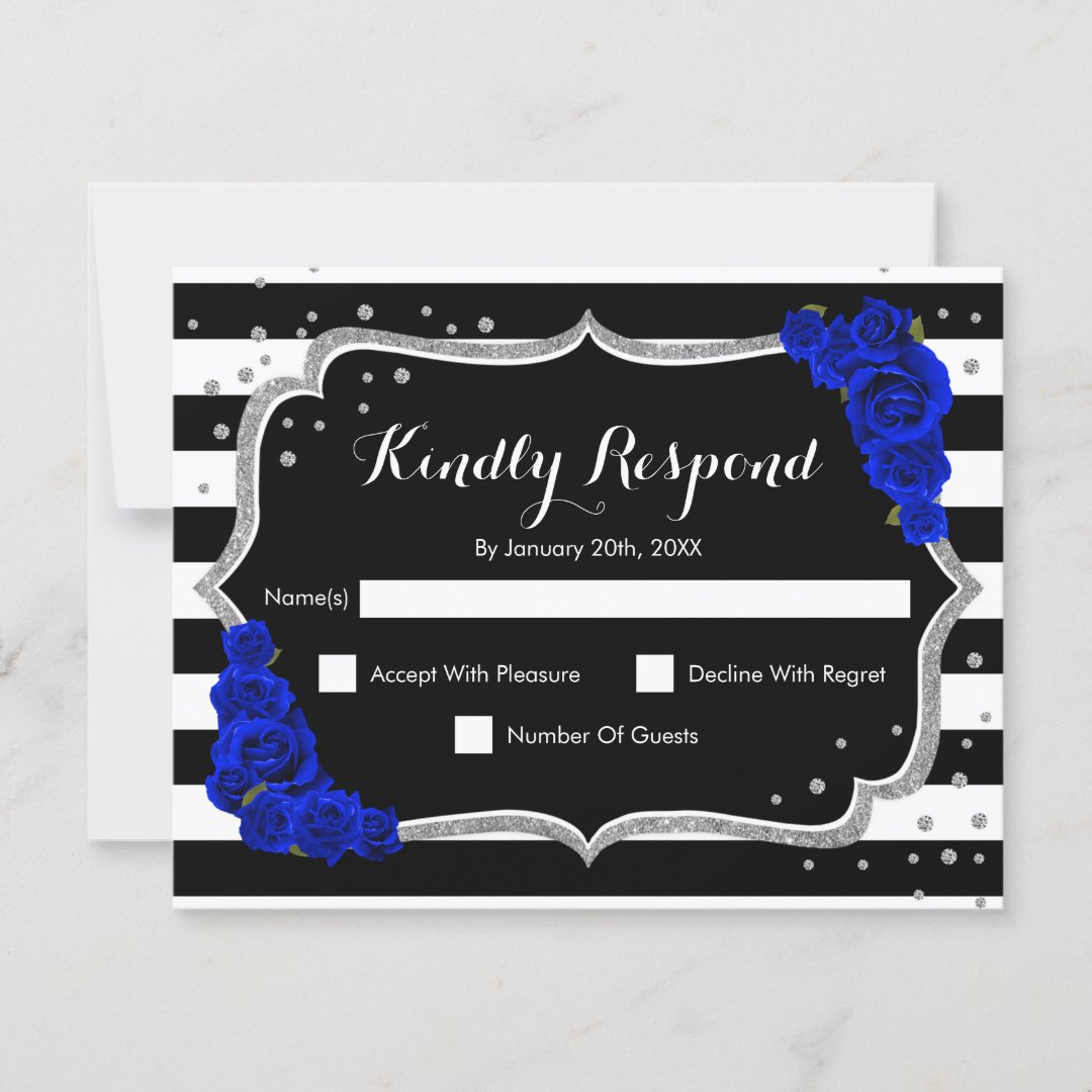 RSVP Birthday Party - Silver Black Royal Blue Card | Zazzle