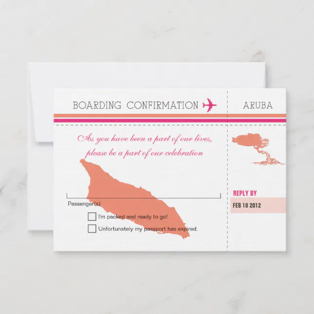 RSVP Boarding Pass TO Aruba | Zazzle