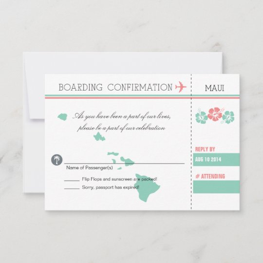 RSVP Boarding Pass TO MAUI HAWAII | Zazzle.com
