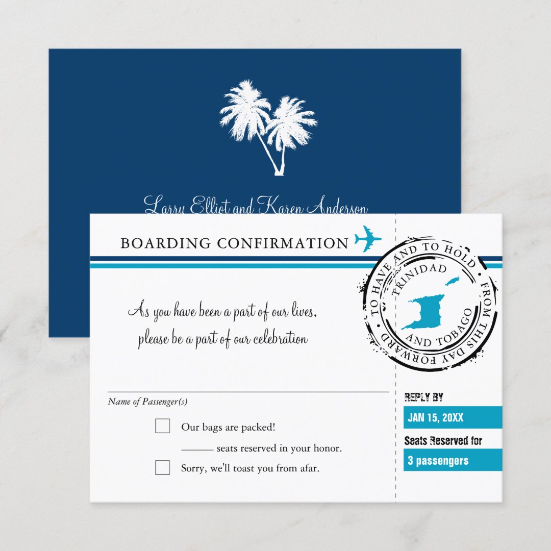 RSVP Boarding Pass to Trinidad and Tobago Invitation | Zazzle