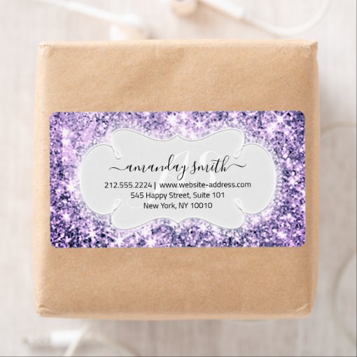RSVP Bridal Monogram Wedding Glitter Purple Violet Label | Zazzle