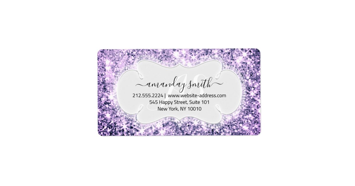 RSVP Bridal Monogram Wedding Glitter Purple Violet Label | Zazzle