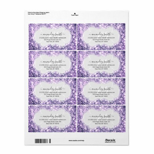RSVP Bridal Monogram Wedding Glitter Purple Violet Label | Zazzle