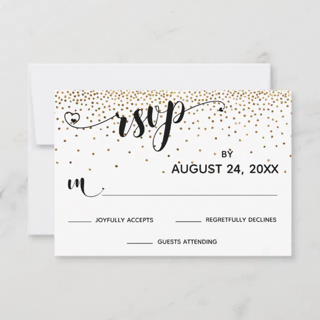 RSVP Calligraphy with Hearts, Gold Confetti, | Zazzle