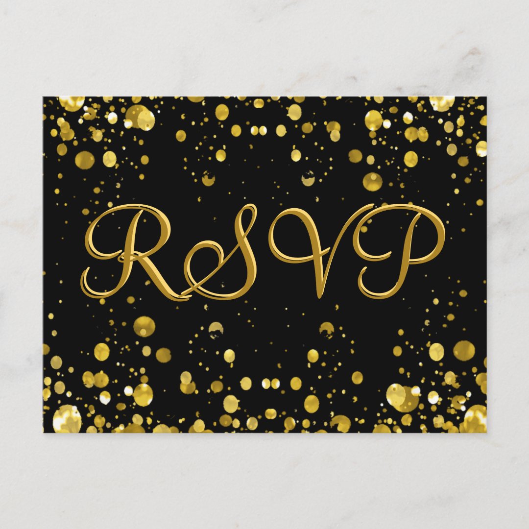 RSVP Card Gold Confetti | Zazzle
