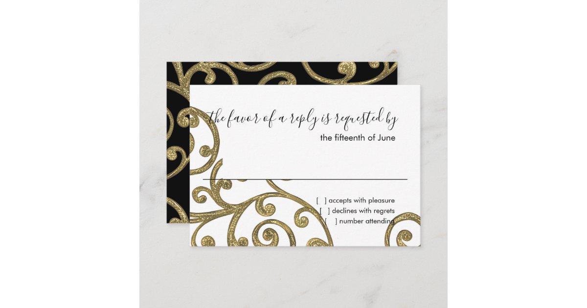 RSVP Card Scroll Pattern Gold | Zazzle