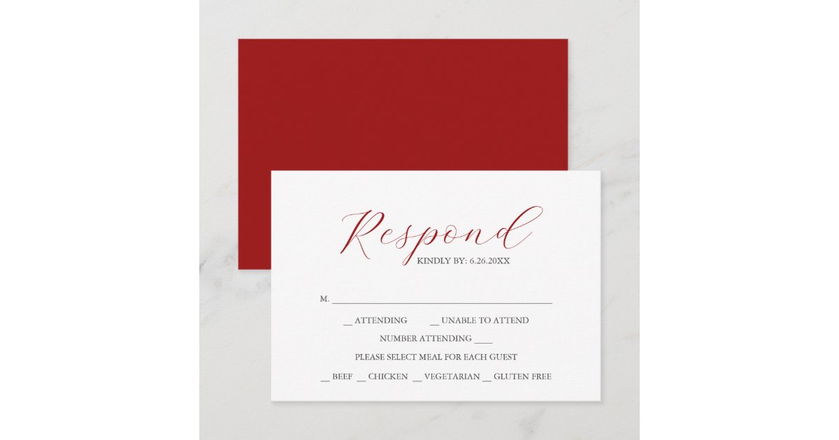 RSVP Cards with Meal Choice Red | Zazzle