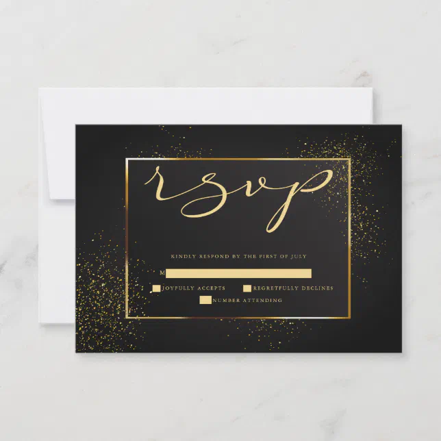 RSVP | Elegant Black and Gold Glitter | Zazzle