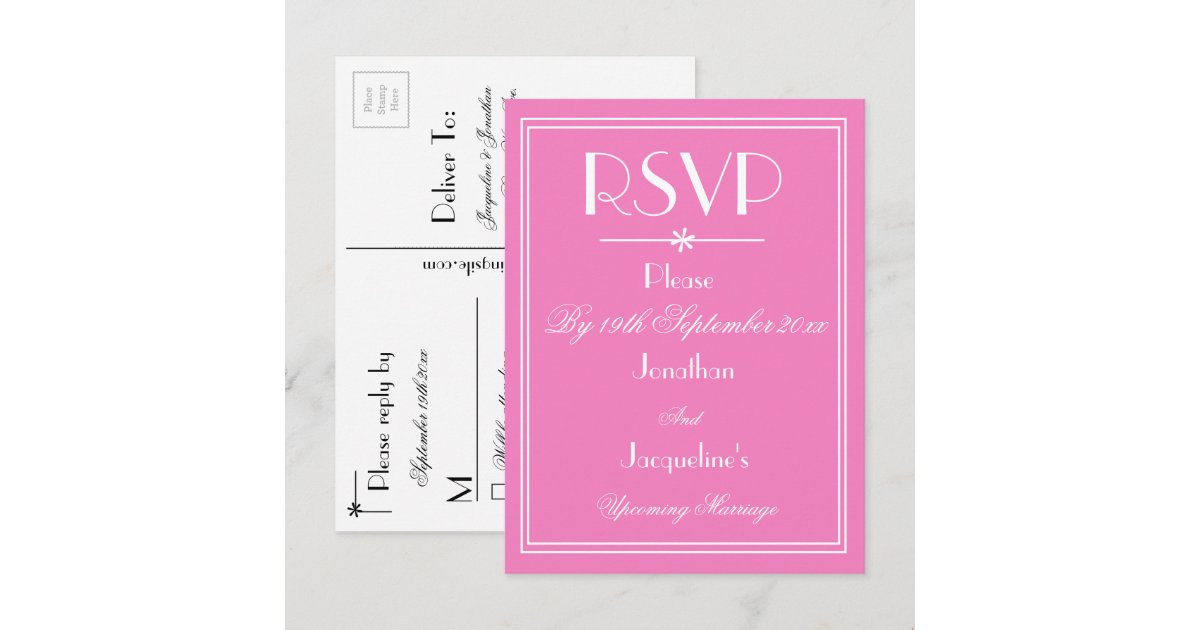 RSVP Elegant Wedding Personalized Names Pink RSVP Invitation Postcard ...