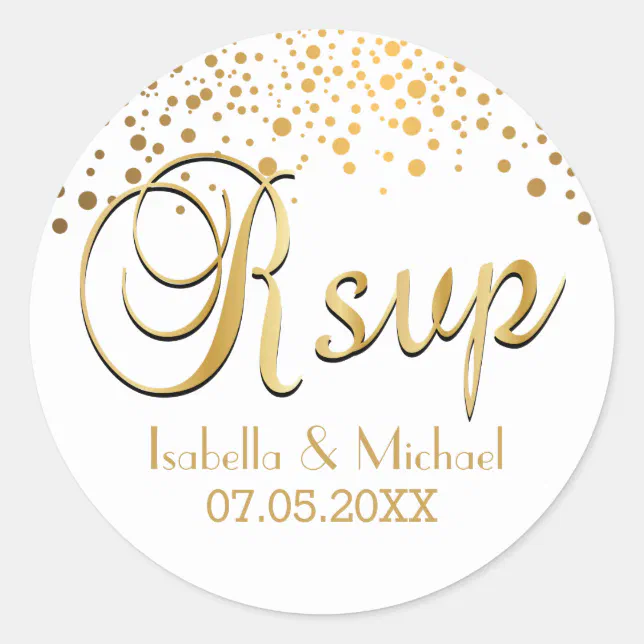 RSVP | Gold Dots | Personalize Classic Round Sticker | Zazzle