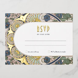 RSVP Gold Navy Blue Reply Vintage Art Nouveau Foil Holiday Postcard ...