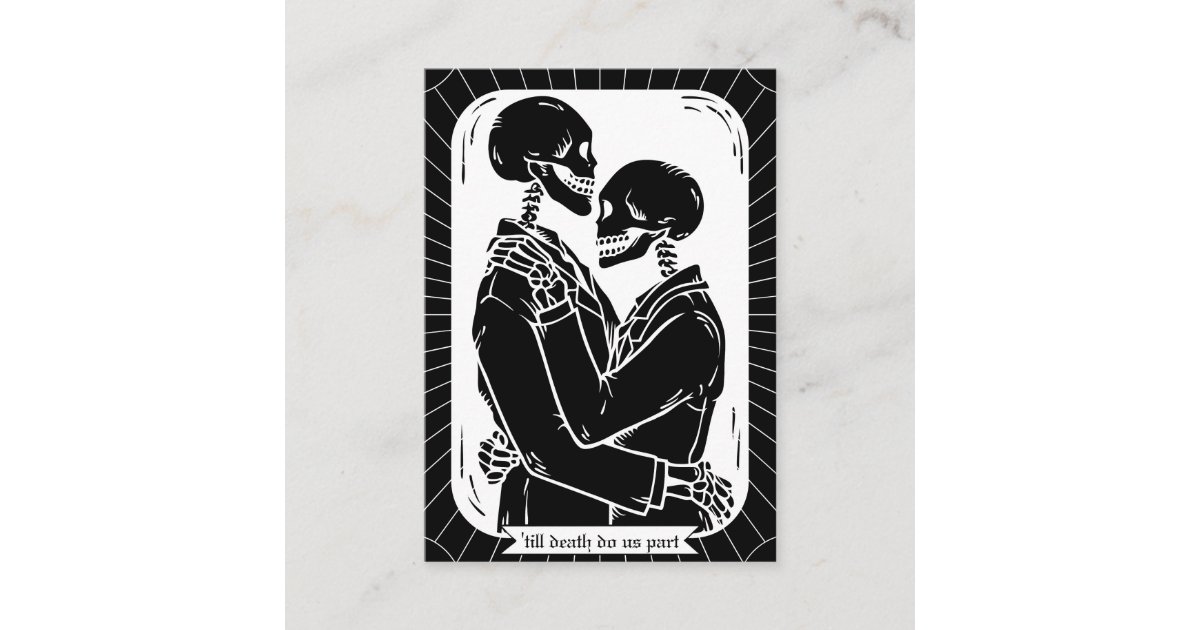 RSVP Gothic Skeletons Till Death Wedding QR code Enclosure Card | Zazzle