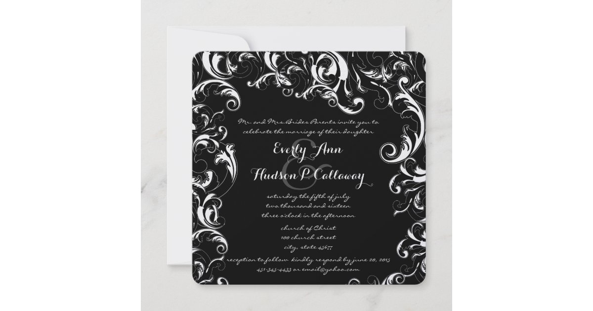 RSVP Included on Card- Fancy Swirl Wedding Invitation | Zazzle
