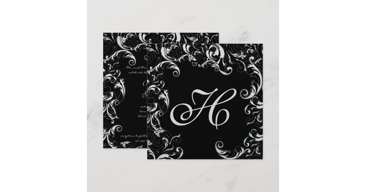 RSVP Included on Card- Fancy Swirl Wedding Invite | Zazzle
