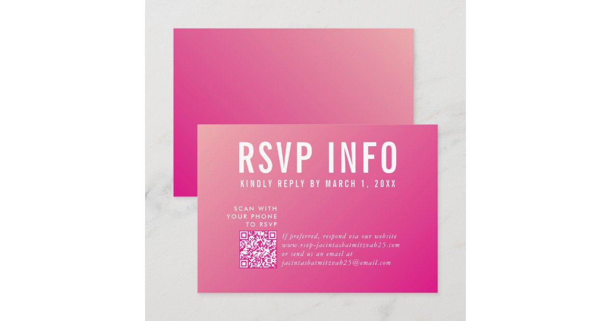 RSVP INFO CARD modern pretty bright pink qrcode | Zazzle