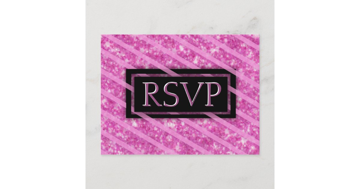 RSVP | Pink Glitter Label Invitation Postcard | Zazzle