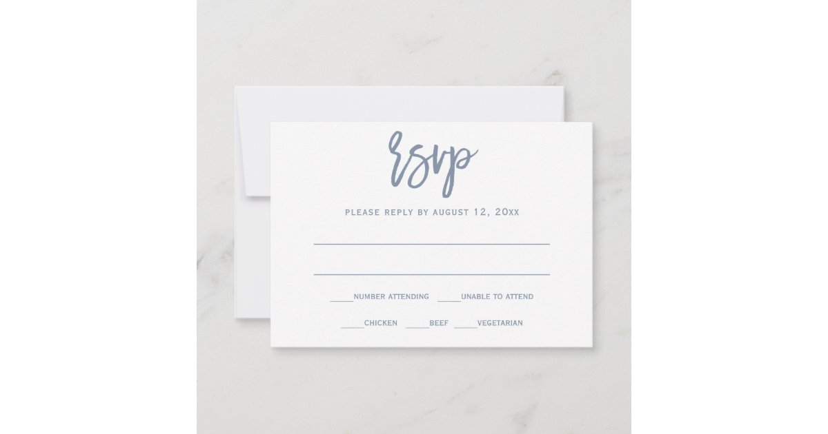RSVP Postcard | Brush Calligraphy - Dusty Blue | Zazzle