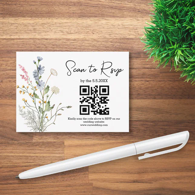 rsvp qr code wildflowers botanical wedding enclosure card | Zazzle