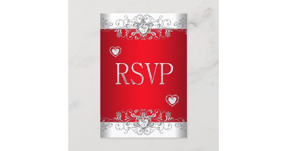 RSVP red Silver White Diamond Hearts | Zazzle.com