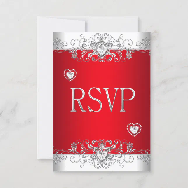RSVP red Silver White Diamond Hearts | Zazzle