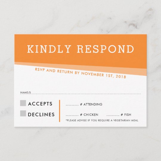 RSVP REPLY RESPONSE CARD simple modern bold orange | Zazzle.com