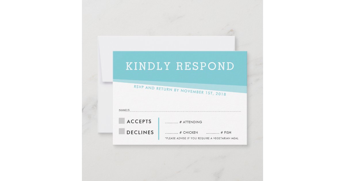 RSVP REPLY RESPONSE CARD simple modern turquoise | Zazzle