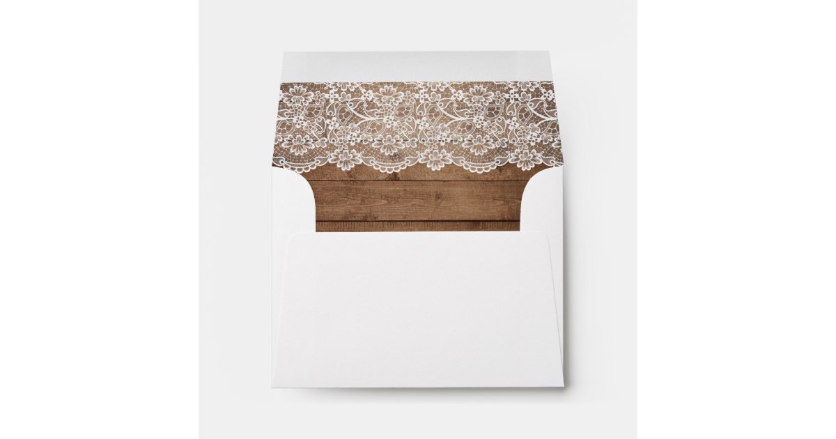 RSVP - Rustic Country Barn Wood Lace Pattern Envelope | Zazzle