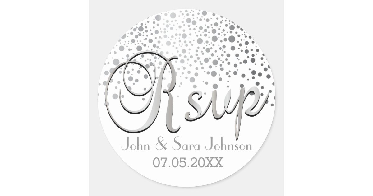 RSVP | Silver Confetti Dots | Personalize Classic Round Sticker | Zazzle