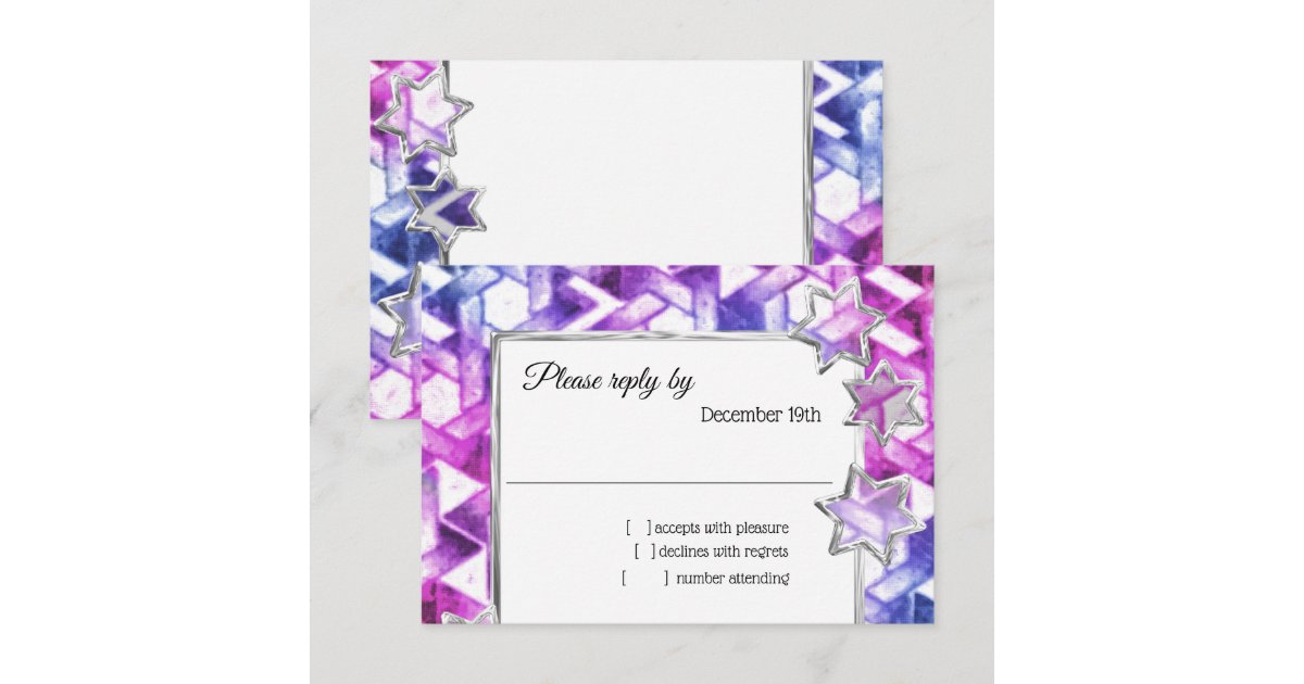 RSVP Siver Star Blue Purple Damask Invitation | Zazzle