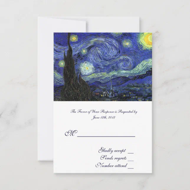RSVP, wedding acceptance card, Starry Night RSVP Card | Zazzle