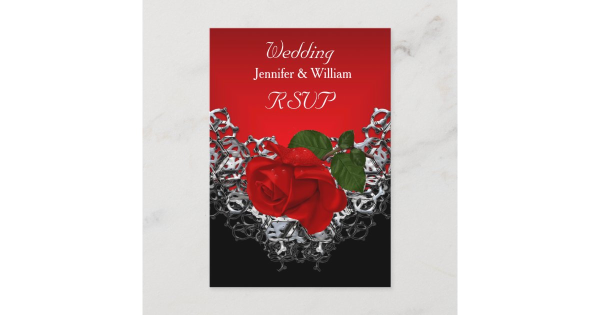 RSVP Wedding Black White Silver Deep RED Rose | Zazzle.com