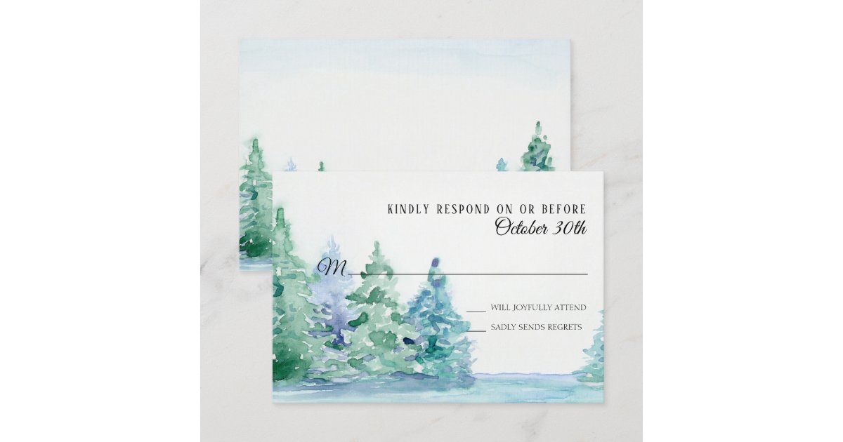 RSVP Wedding Blue Lake w Mountain Pine Trees Invitation | Zazzle
