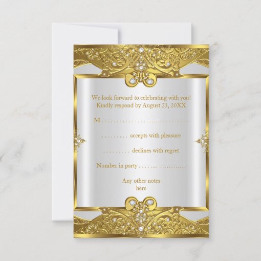 RSVP Wedding Gold White Pearls Golden Frame Invitation | Zazzle