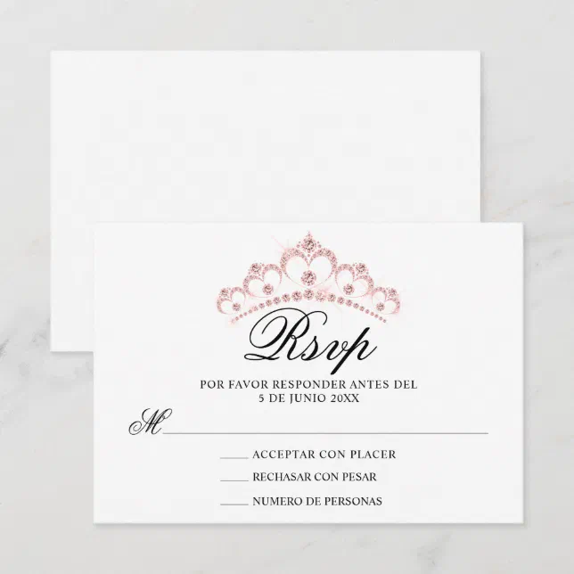 RSVP White Pink Spanish Quinceañera Quince | Zazzle
