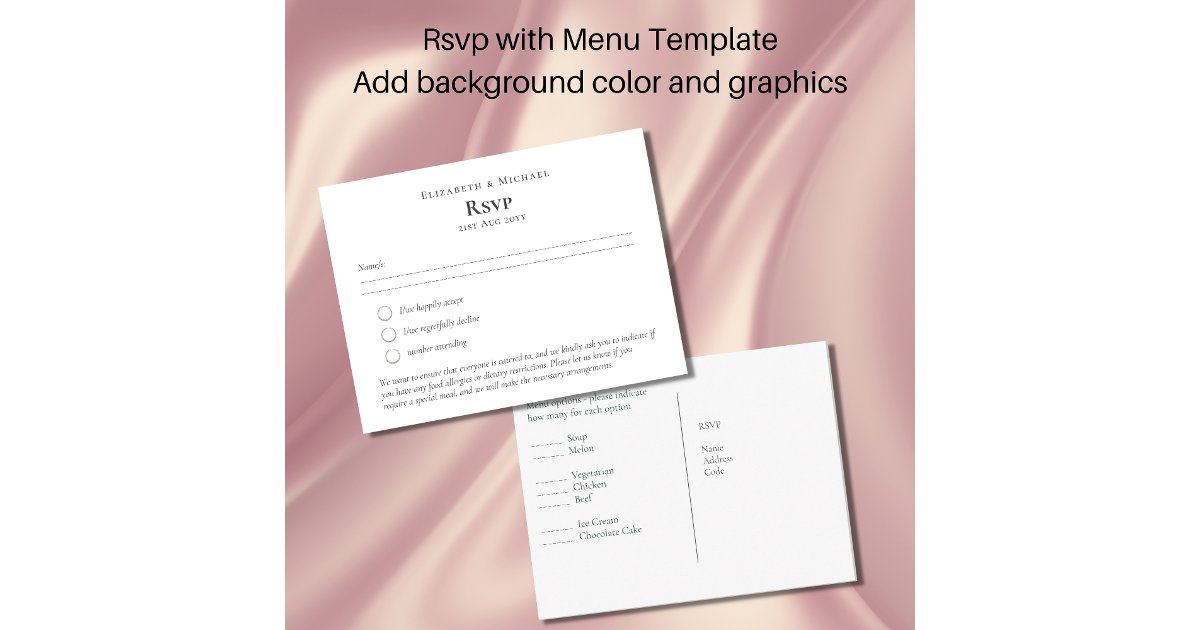 RSVP with Menu Template Add own graphics colors | Zazzle