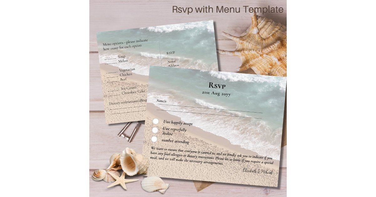 RSVP with Menu Template Beach Destination Coastal | Zazzle