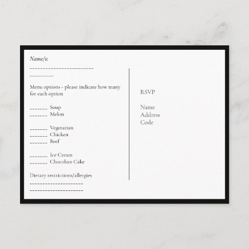 RSVP with Menu Template | Black Gold | Zazzle
