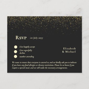 RSVP with Menu Template | Black Gold | Zazzle