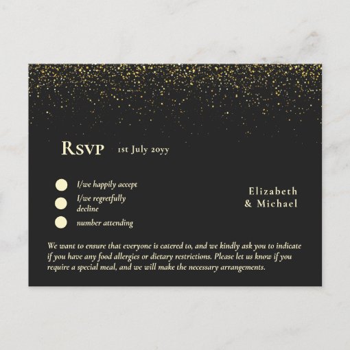 RSVP with Menu Template | Black Gold | Zazzle