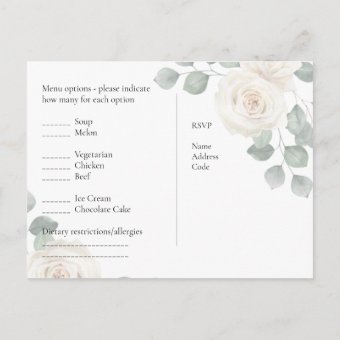 RSVP with Menu Template White Roses | Zazzle