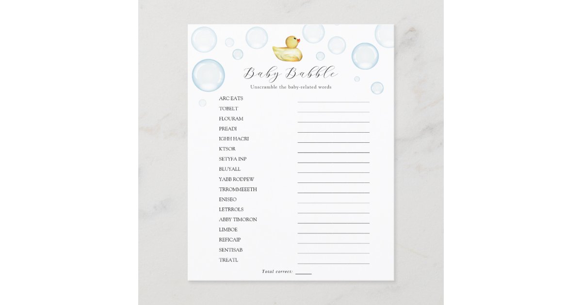 Rubber Duck Baby Babble Scramble | Zazzle