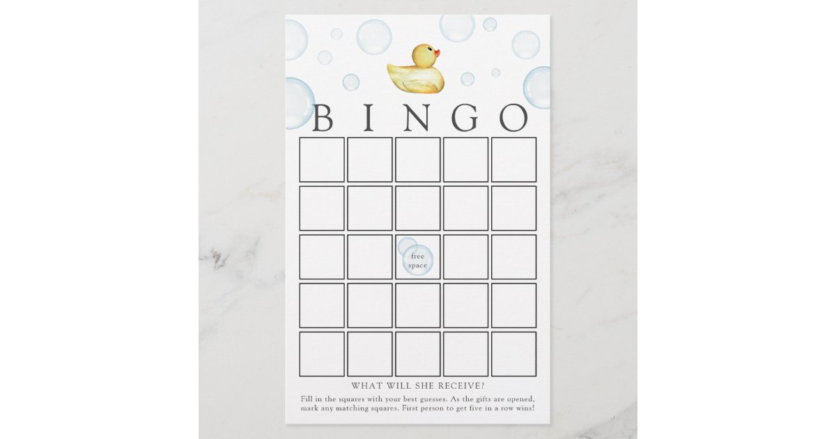 Rubber Duck Bingo Baby Shower Game Card | Zazzle