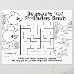 Rubber Duck Birthday Maze Activity Sheet Placemats | Zazzle