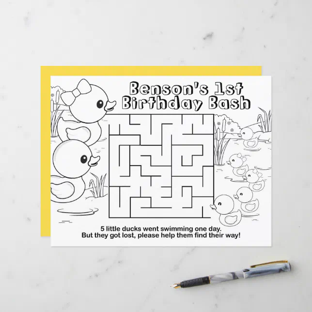 Rubber Duck Birthday Maze Activity Sheet Placemats | Zazzle