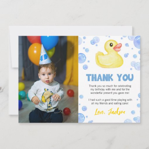 Rubber Duck Birthday Photo Thank You Card | Zazzle