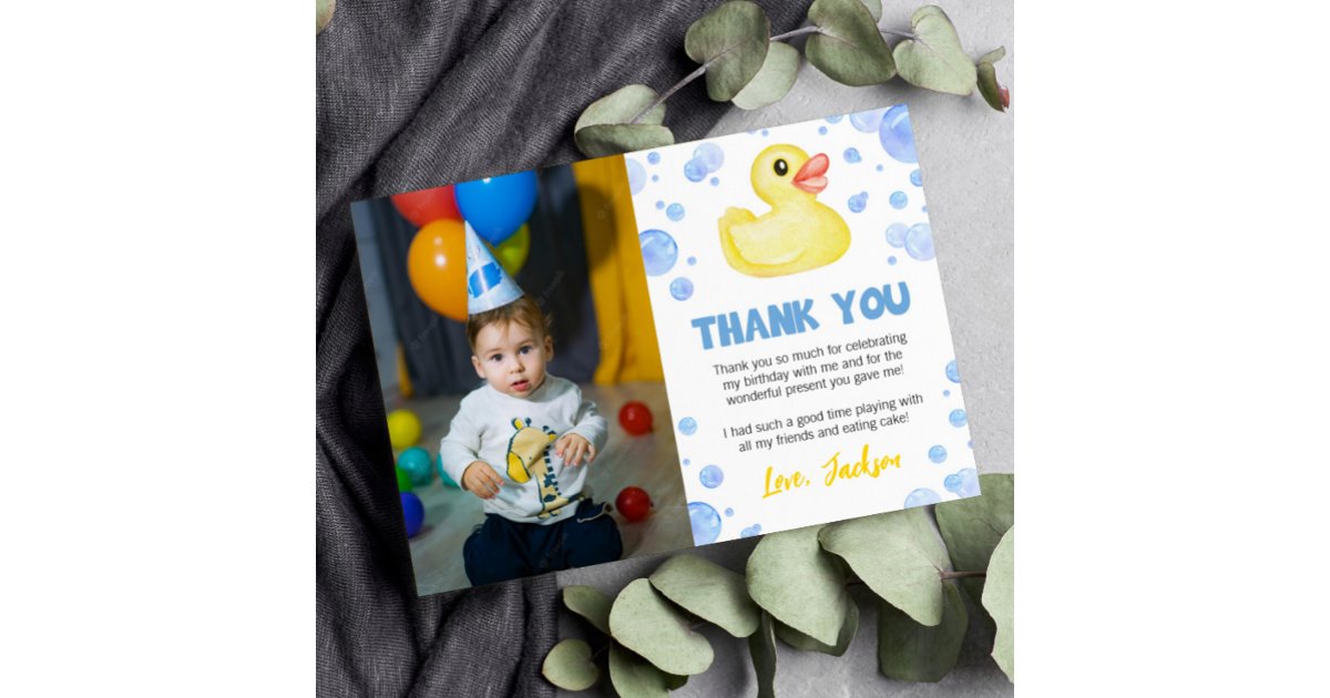 Rubber Duck Birthday Photo Thank You Card | Zazzle